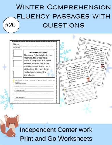 Kindergarten First Grade Reading Winter Comprehension Fluency Passages