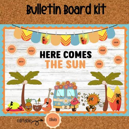 Here Comes The Sun Summer Bulletin Board Kit Groovy Classroom Door Decor