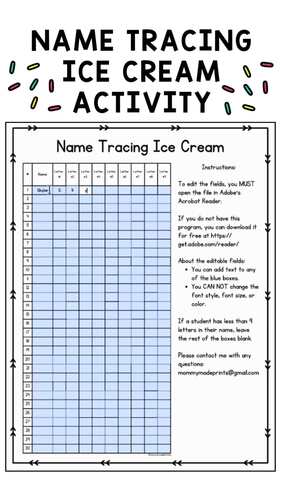 Editable Name Tracing and Handwriting Practice Ice Cream Activity for ...