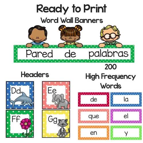 Word Wall Headers l Editable Word Cards l Pared de palabras l Polka Dot