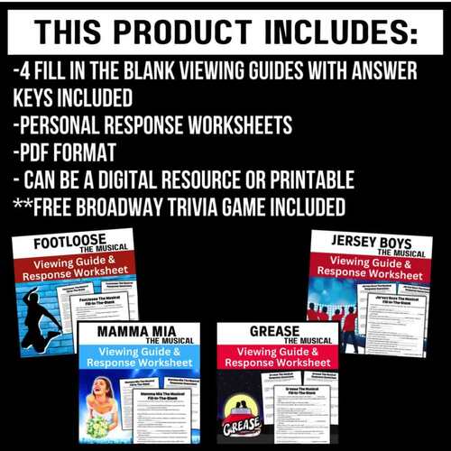 Summer Broadway Bundle → 4 Musical Theatre Viewing Guides & Response ...