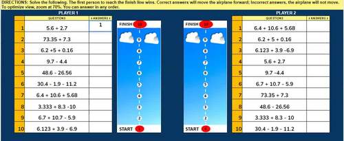 Decimals Two-Player Airplane Race Game by Abaco Education Zone | TPT