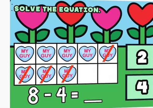 Valentines Day Candy Hearts Subtraction Within 10 Boom Cards Facts to 10
