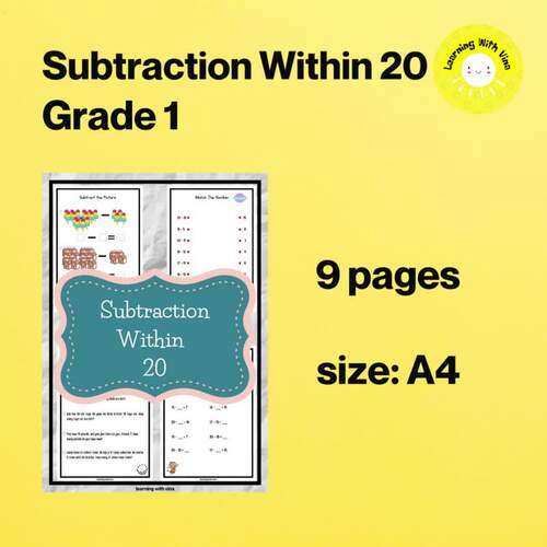 Subtraction Within 20 Worksheets - Grade 1 by Learning With Vina