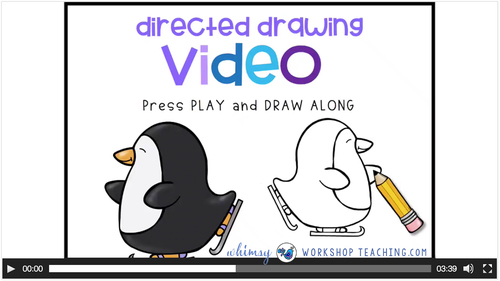 Directed Drawing VIDEO - Skating Penguin (free) by Whimsy Workshop Teaching