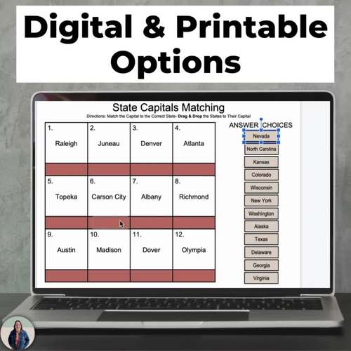 50 States and Capitals Matching Activities for US Geography and US History