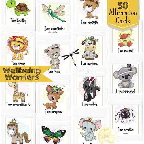 50 Wellbeing Warrior Affirmation Cards Tribal Animal Printables, Calm ...