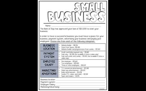 Small Business Addition and Subtraction Math Project by coffee with mrs e