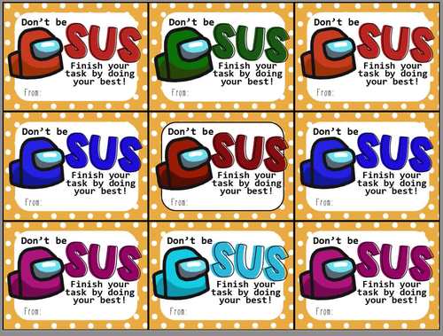 Among Us Testing Motivation Gift Tag- Don't be SUS! Finish your task...