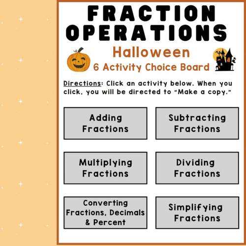 4th 5th 6th Grade Math ⭐ Fraction Operations ⭐ HALLOWEEN Mystery CHOICE ...