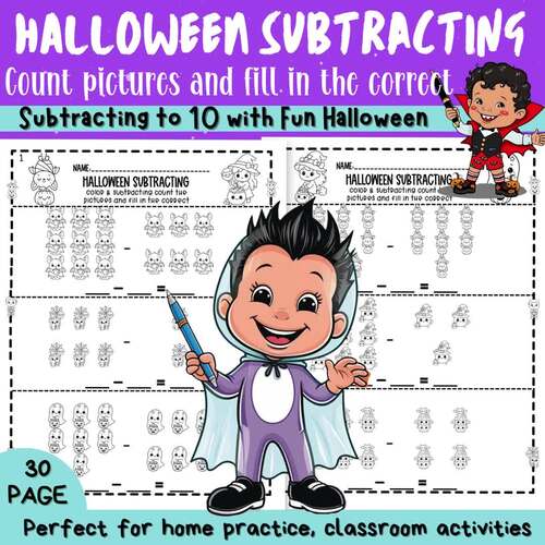 Halloween Subtraction Worksheets for Kindergarten | Count, Color and ...