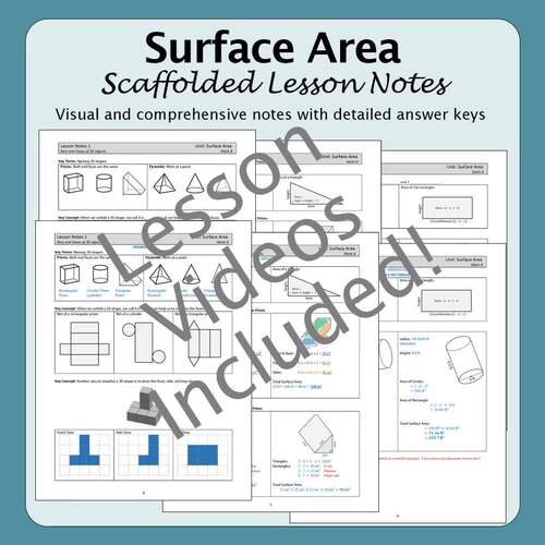 BC Math 8 Surface Area Resource Pack: Guided Notes, Practice, Quizzes, Test