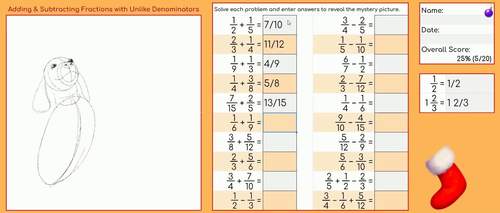 Adding & Subtracting Fractions & Mixed Numbers Christmas Mystery ...
