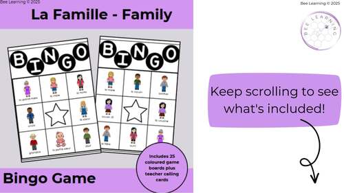 French Family Bingo Game | Beginner Vocabulary Listening Game | TPT