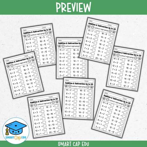 Spring Math Worksheets: Add & Subtract to 20 without Regrouping | 1st Grade