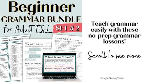 Beginner Adult ESL English Grammar Lesson, Worksheet, & Activity Bundle ...