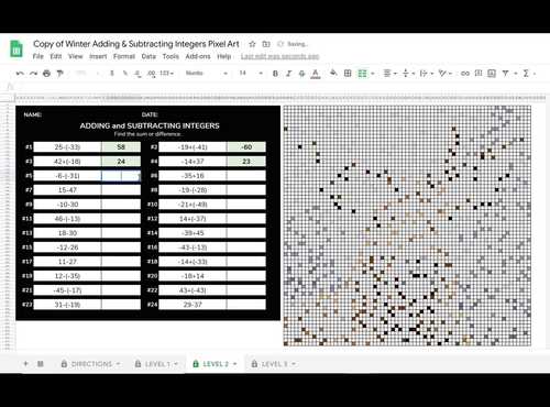 Google Sheets Digital Pixel Art Math Adding and Subtracting Integers