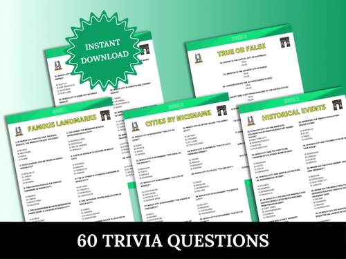 Guess the City Trivia Game | Fun Printable Geography Quiz with 60 Questions