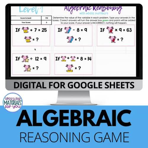 Algebraic Thinking Google Sheets™ Early Finishers Level Up Activity
