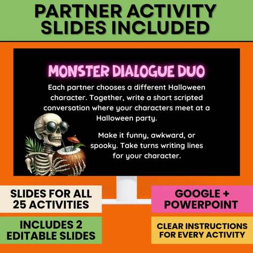Halloween Partner Match Cards & Activities SEL & Creative Tasks Grades 3-5