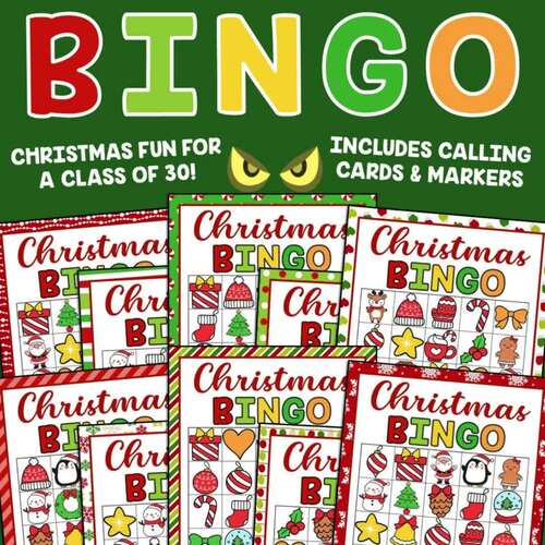 Fun Christmas Bingo Game Printable 30 Card Class Set by Teachers Toolkit