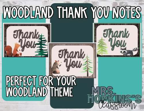 Printable Woodland Theme Thank You Cards to build Classroom Community