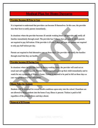 Home Daycare Medical and Illness Emergency Situations Template by Admin ...