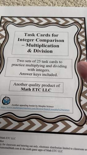 Flash Cards for Integer Comparison - Multiplication & Division by Mary ...