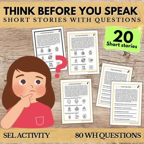 Think Before You Speak Stories W/ Questions Worksheets: SEL Social ...