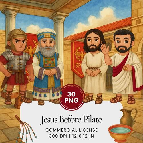 Jesus Before Pilate New Testament Bible Story Watercolor Clipart
