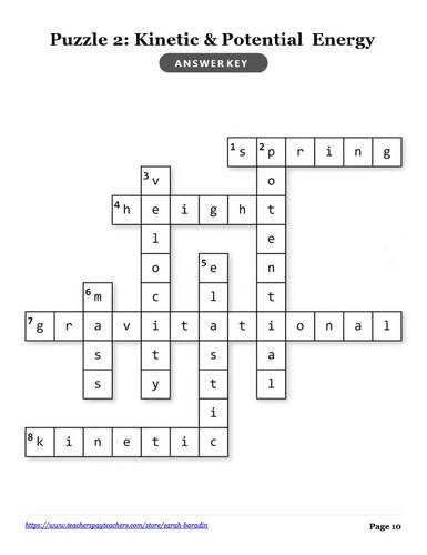 High School Physics Work, Energy, & Power Crossword Puzzle With Word Bank