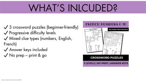 French Numbers 0–20 Worksheets Criss Cross Puzzle Activities | Beginner ...