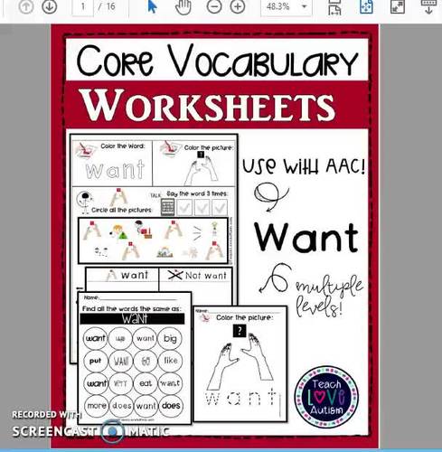 Core Vocabulary Worksheets: WANT by Teach Love Autism | TPT