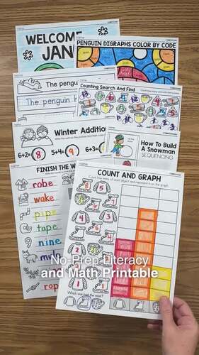 January No Prep Kindergarten Packet, Morning Work, Fast Finisher Activities