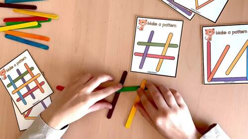 Fine Motor Task Cards Patterns Popsicle Sticks Activity by RikiTikiArt