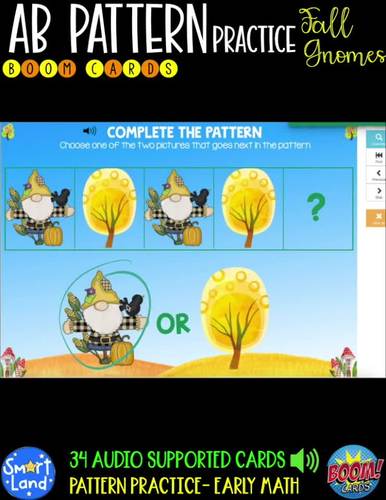 AB Pattern Practice digital cards | Fall Gnomes by Smart Land Printables