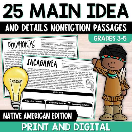 Native American Heritage Main Idea and Supporting Details 3rd 4th 5th Grade