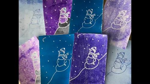 Elementary Art Lesson. Snowman Printmaking Lesson Plan + Video Demo