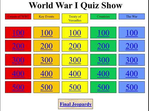 Quiz Show on World War I by PBL History & Civics | TPT