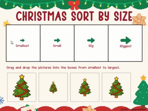Christmas Sort by Size Worksheets | Darg & Drop | Smallest to Largest ...