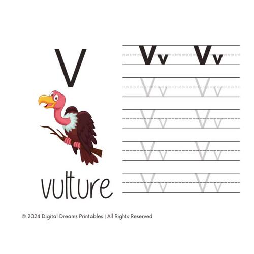 Tracing Alphabet Letters Practice V for Vulture Booklet Uppercase ...