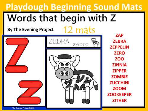 Playdough Beginning Sound Mats /Words that begin with Z playdough mats