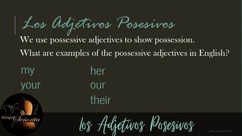 Spanish Possessive Adjectives (Los Adjetivos Posesivos) Lesson Pack