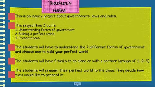 SOCIAL STUDIES INQUIRY PROJECT: GOVERNMENTS & LAWS, CREATE YOUR OWN WORLD