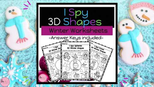 3D Shapes Winter I SPY Worksheets for Kindergarten by Bella Roman Boutique