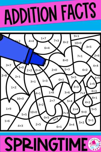 Spring Addition Color By Number Code By Primary Piglets | Tpt