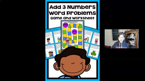 Adding Three Numbers First Grade Word Problem Game and Worksheet