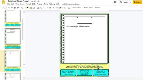 Digital Writing Prompts | December Writing Prompts by Second Grade Smiles