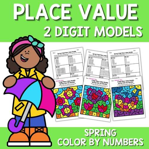 Place Value Color by Number Spring Theme 2 Digit Numbers with Base 10 ...