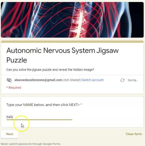 Autonomic Nervous System Jigsaw Puzzle Reveal by Abaco Education Zone